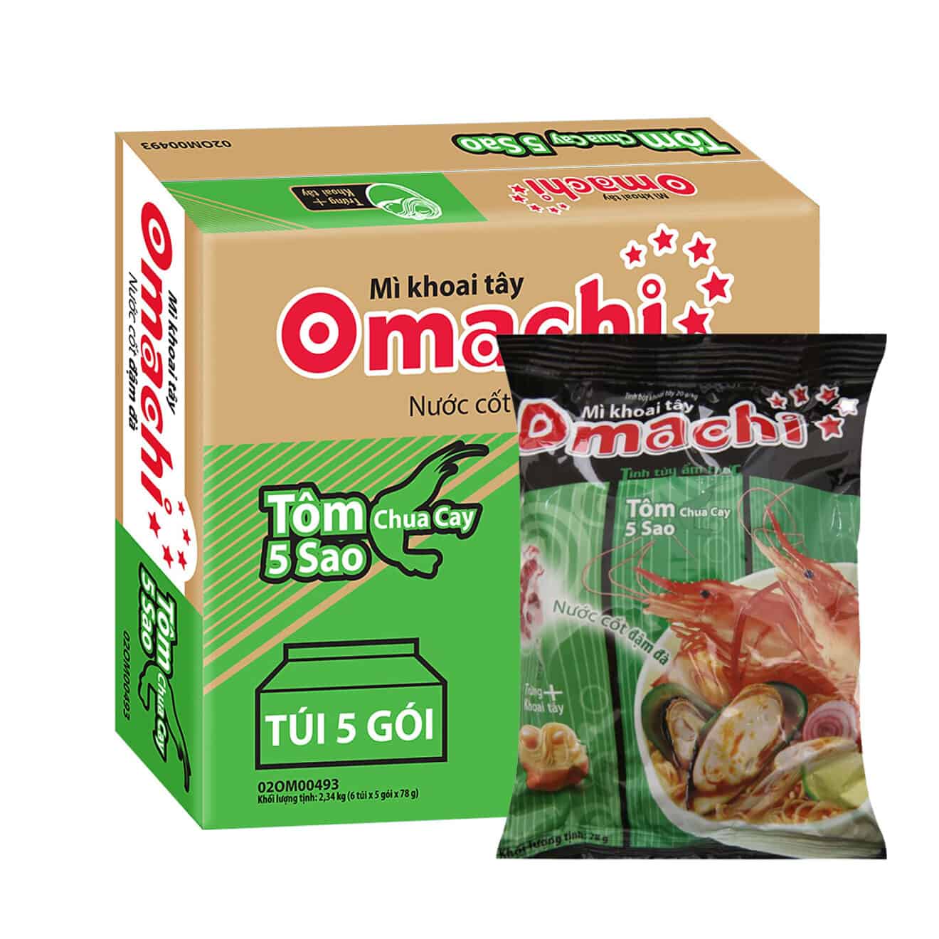 Box of 30 packs of Omachi potato noodles, spicy and sour shrimp, 5 ...